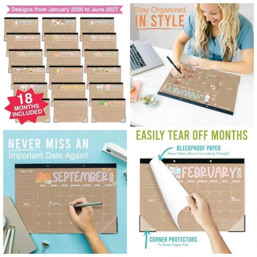 Desk Calendar 2026 - Desktop Calendar 2026, 18 Month Large Desk ...
