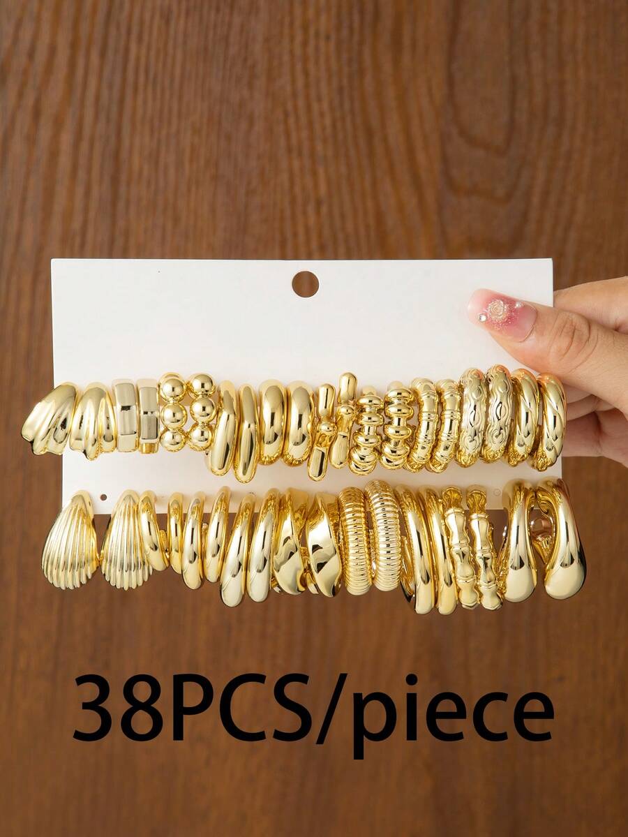 18-20-38pcs Vintage Elegant CCB Earrings, Asymmetrical Pentagram ...