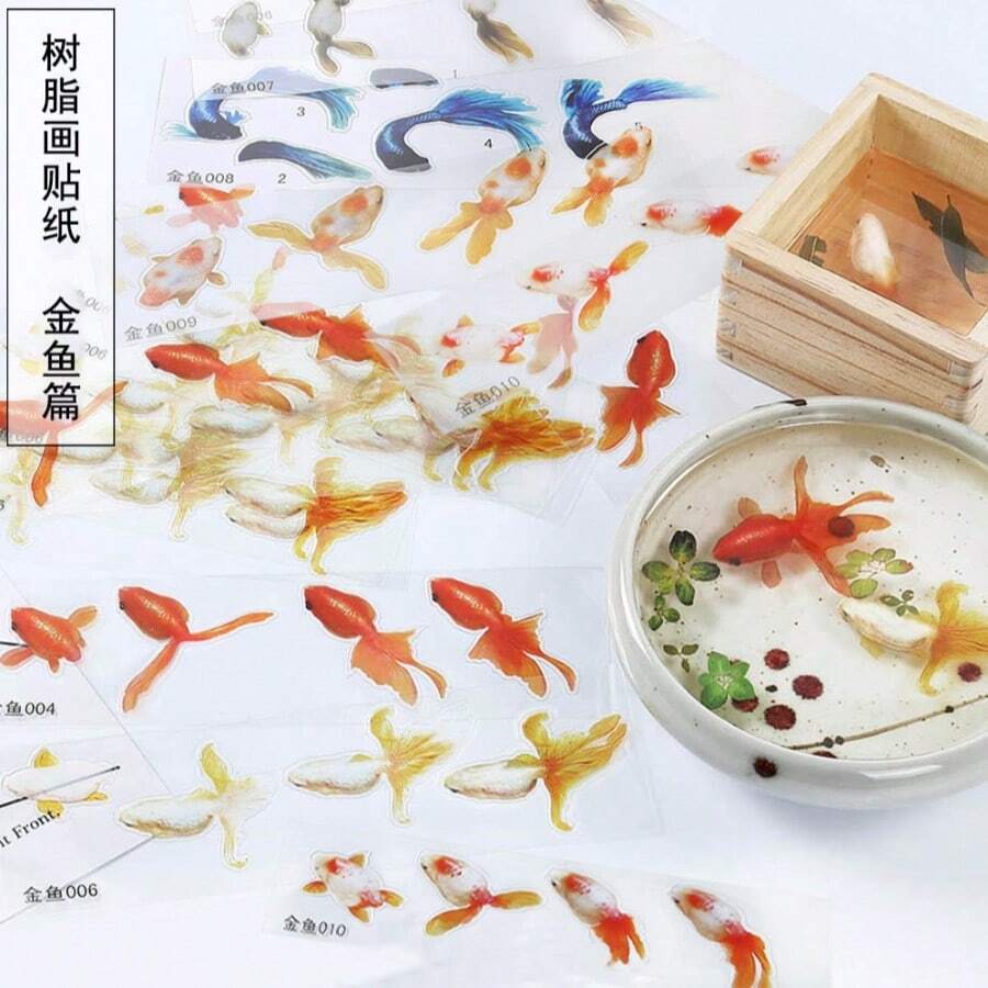3D Goldfish Resin Sticker Set, DIY Resin Painting Goldfish Stickers ...