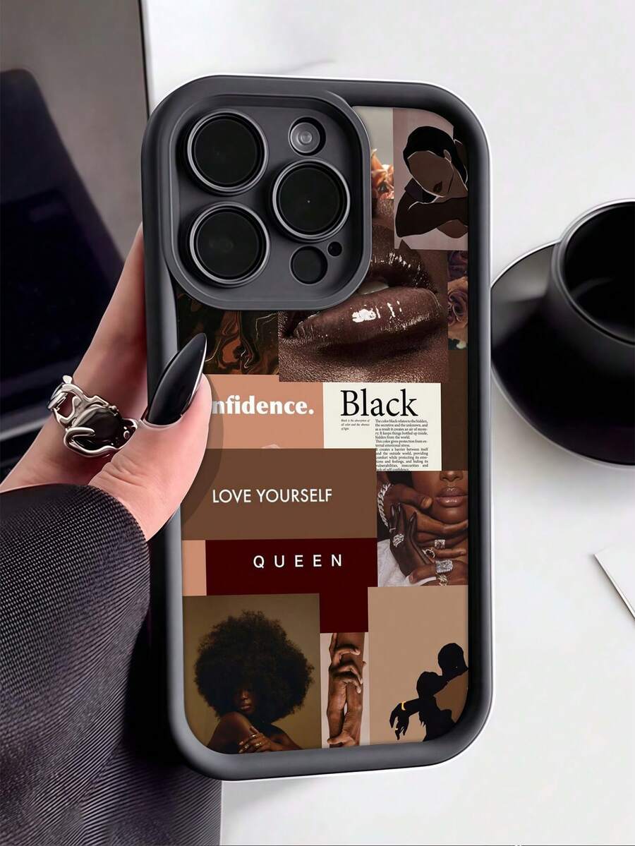 1 Stück schwarze Mode-Magazin-Collage Muster Vollschutz TPU stoßfeste ...