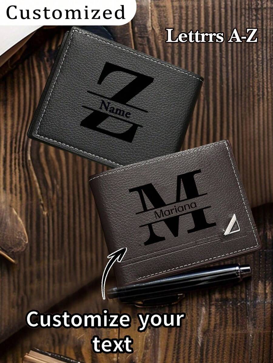 Customized Men's Short Wallet In Solid Color With Letter Print, Made Of ...
