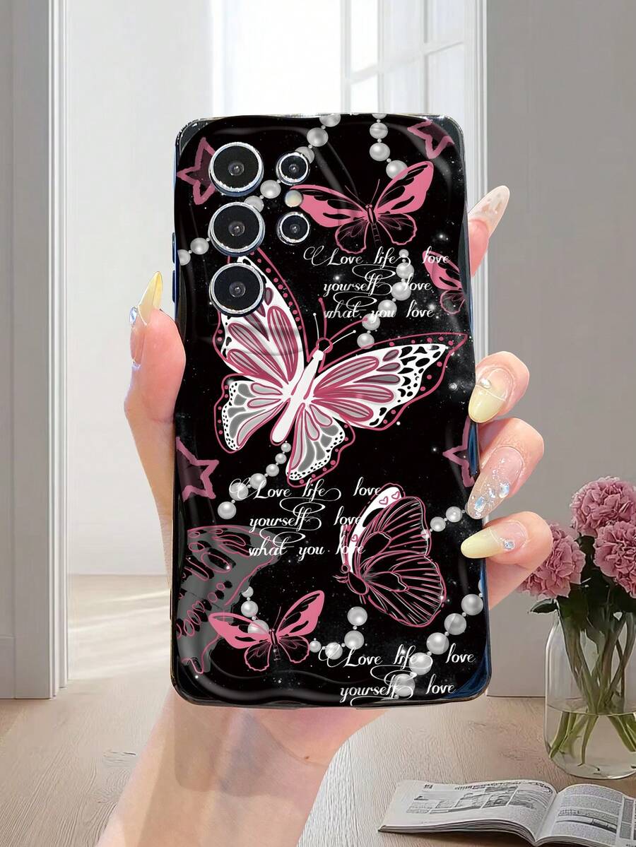 1pc Butterfly Line Pearl Pattern Black Cream Ripple Thick Anti-Drop ...