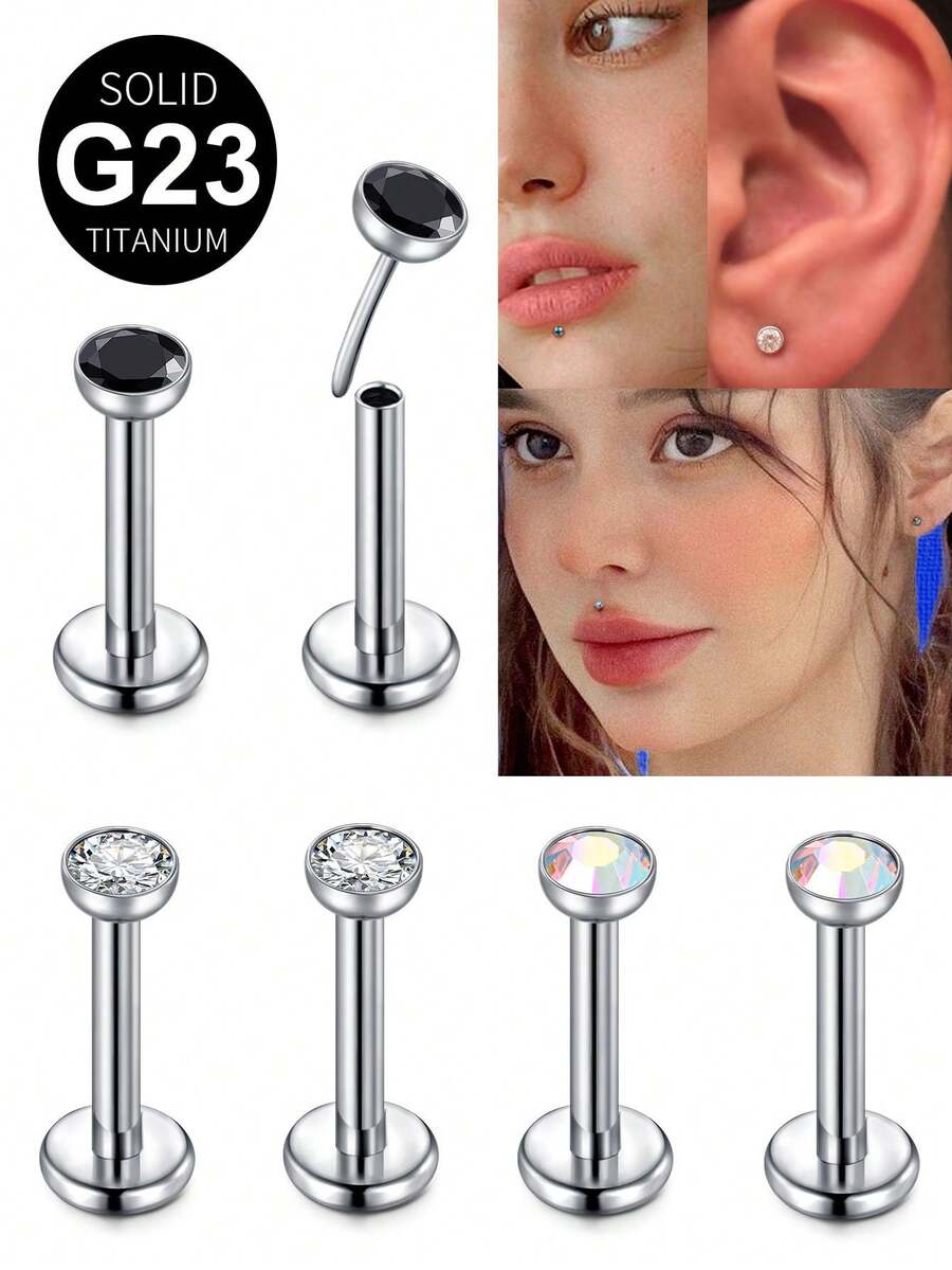 2pcs G23 Titanium Threadless Labret Studs, Flat Back Push Pin Earrings ...
