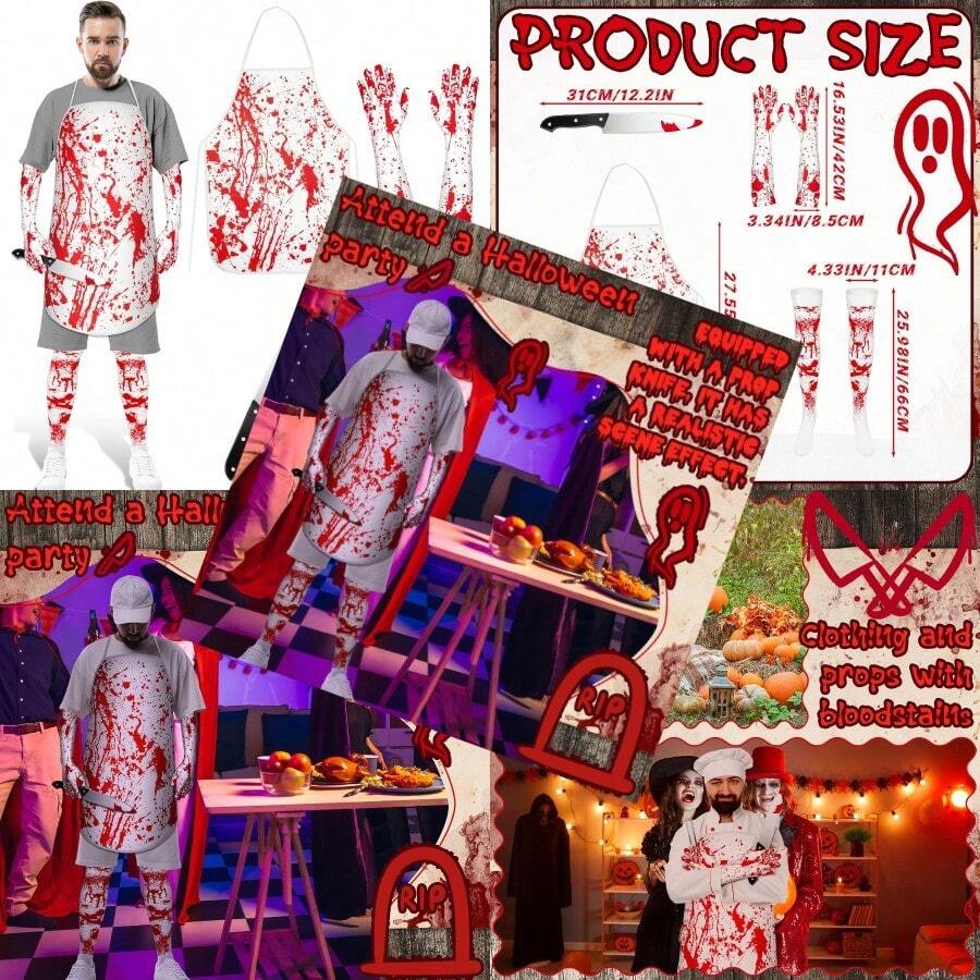 Halloween Costumes Horrible Butcher Fake With Blood Socks Gloves Apron ...