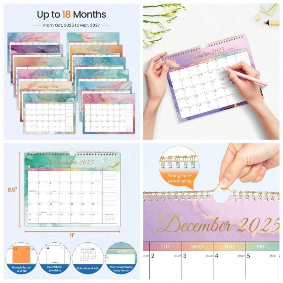 Wall Calendar 2025 - 2026, 18 Months Hanging Monthly 2026 Calendar 11x8 ...