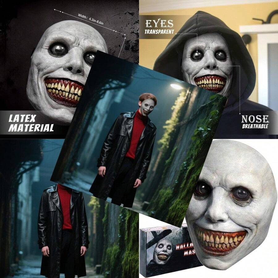 Halloween Adult Realistic Latex Full Face Smiling Demon Mask - Scary ...