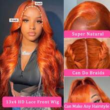 Ginger Orange 13x4 HD Lace Front Wigs Human Hair Pre Plucked 350# Body ...
