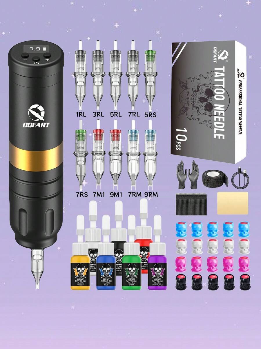 DQFART Wireless Tattoo Gun Kit, Equipped With 1500mah Power Supply ...