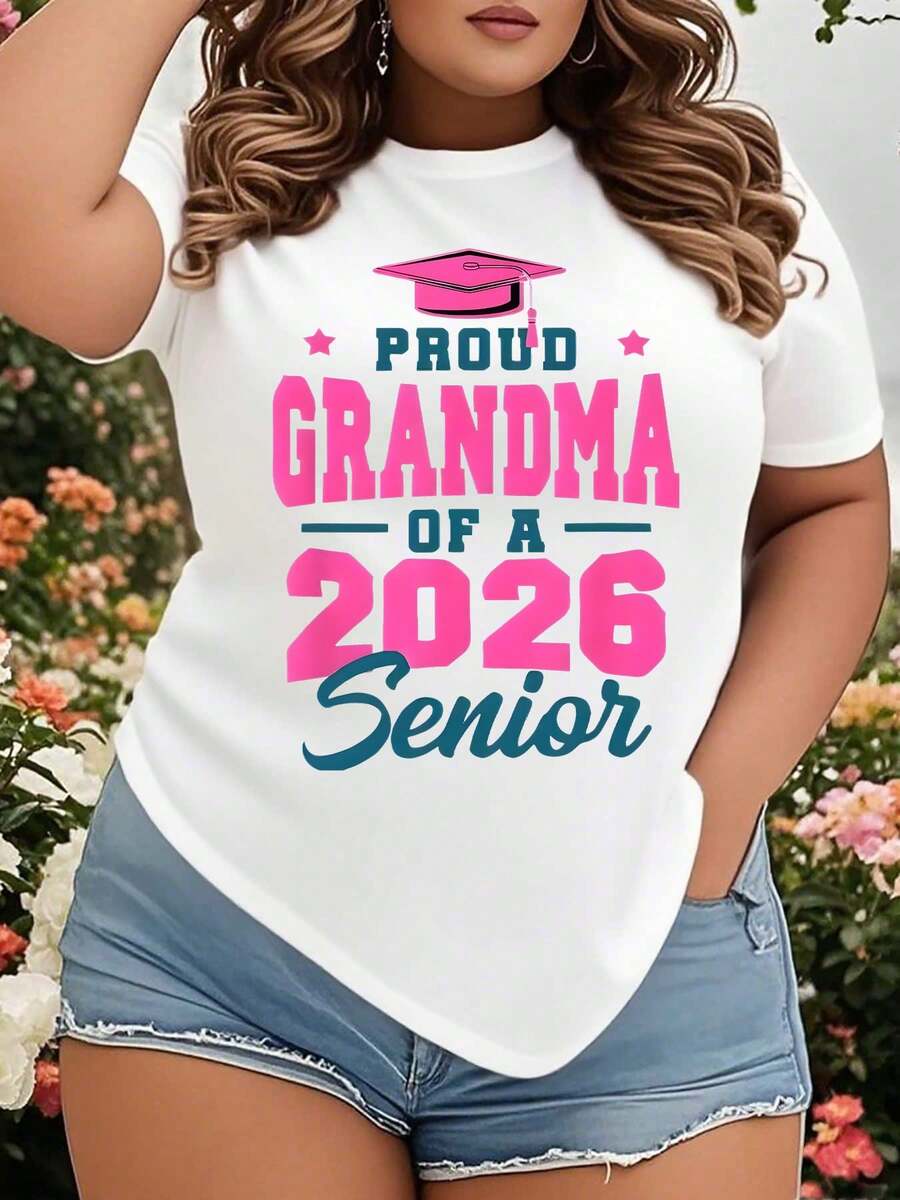 Proud Grandma Of A 2026 Senior Graduation T-Shirt - Pink And Blue ...
