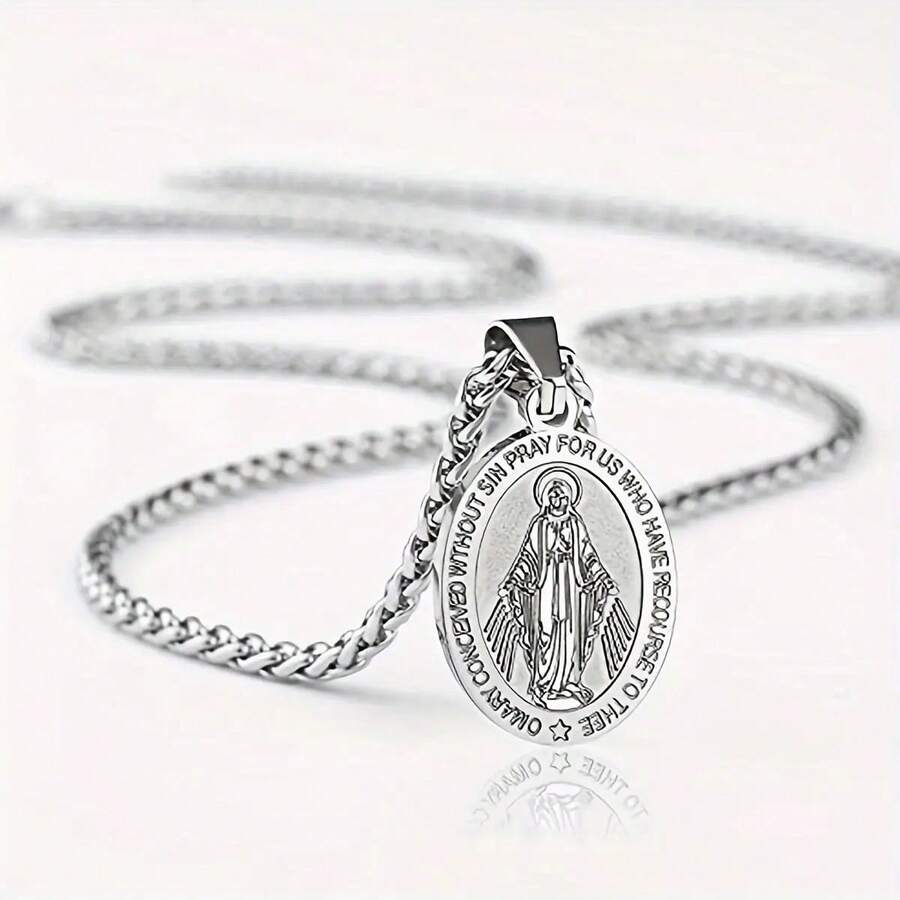 Collar de la Virgen María de acero inoxidable plateado/negro y dorado ...