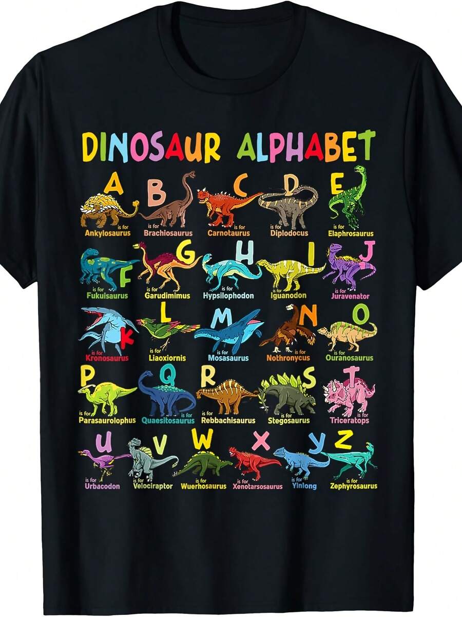 Types Of Dinosaurs Alphabet A-Z ABC Dino Identification T-Shirt ...