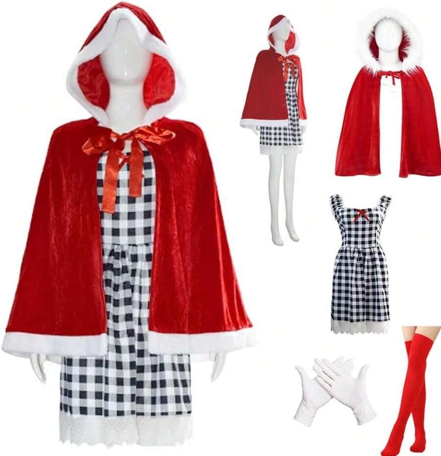 Cindy Lou Who Costume Plaid Cindy Lou Party Dress Hooded Cape(Costume,) | aktuelle Trends ...