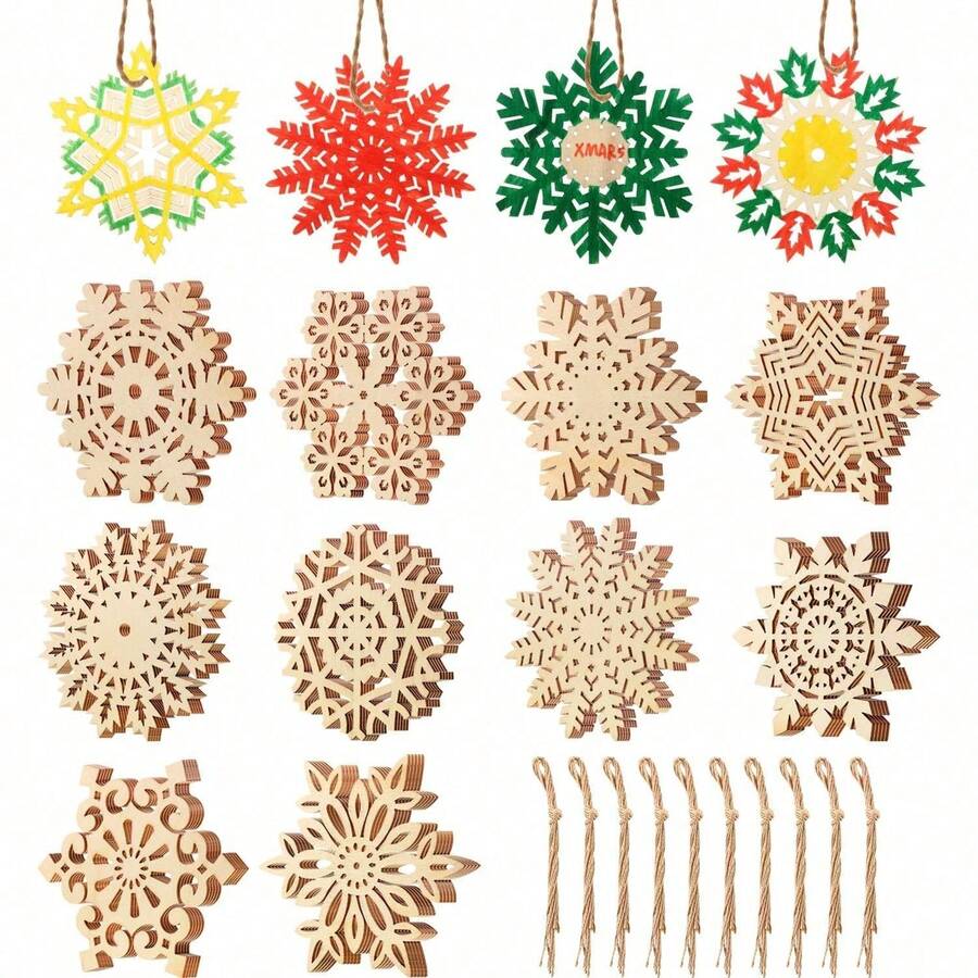 Trugenix-50 Pcs Christmas Unfinished Wooden Snowflake Ornaments 3.94 ...
