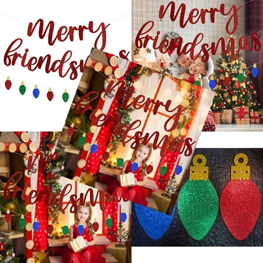 Glittery Red Merry Friendsmas Banner Light Bulb Garland - Friends ...
