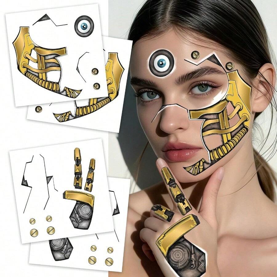 4*Cyborg Temporary TattooCyberpunk Costume Face Tattoos Robot Costume ...