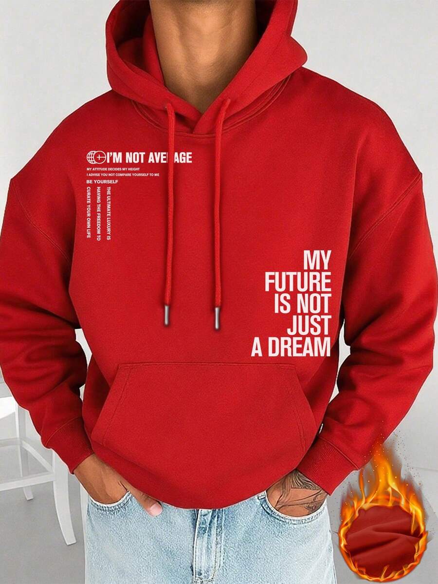 Herren Fleece Hoodie mit Slow Living Slogan Aufdruck, Herbst/Winter ...