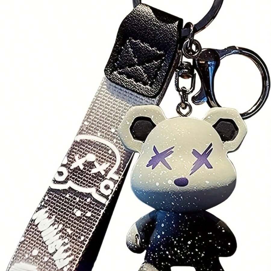Cute Cartoon Bear Keychain With Shiny Stars - Durable Iron Key Ring ...