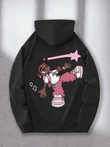 's Plus Size Oversized Hoodie With Anime Manga Character & Text Print ...