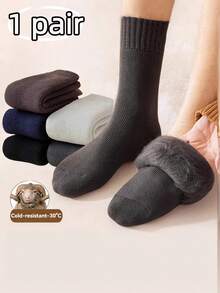1 Pair Of Men's Winter Warm Socks - Thick Fleece Blend Reinforced Toe ...