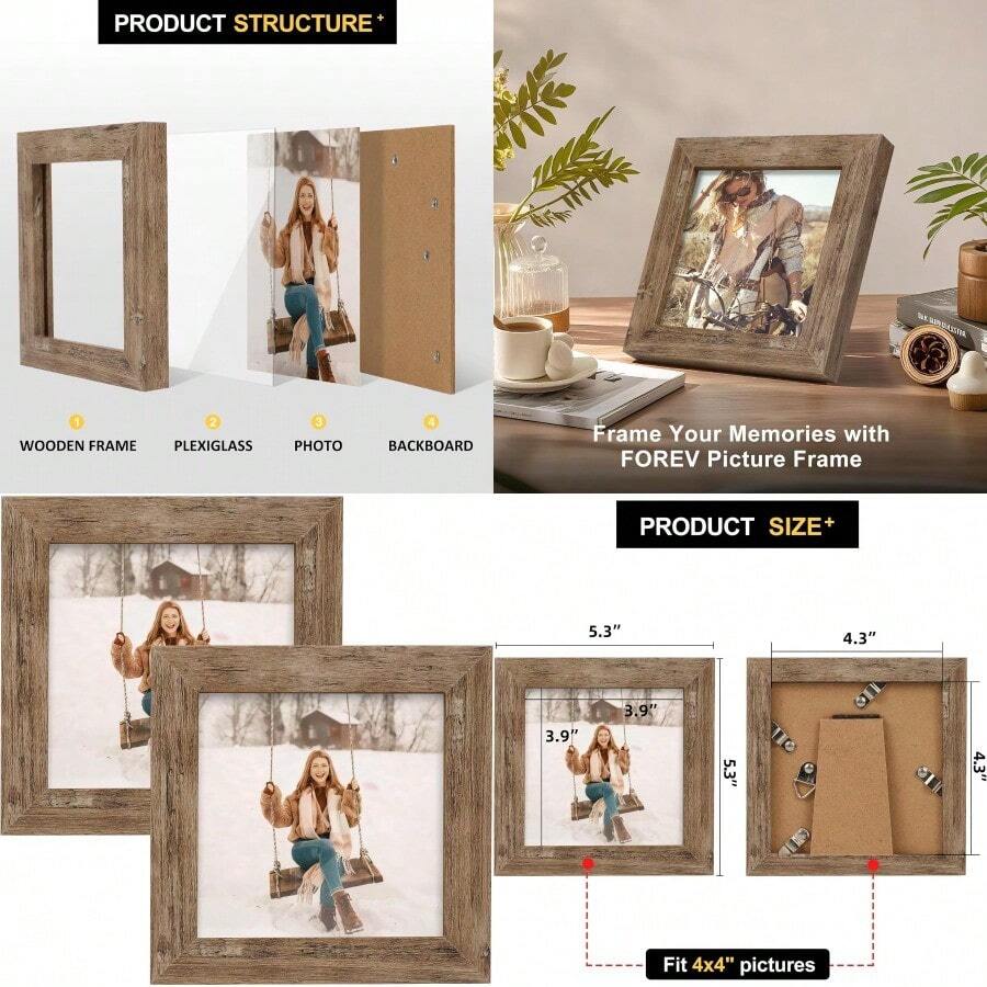 Picture Frames 4x4 Set Of 2 Rustic Wood Grain Photo Frame For Gallery ...