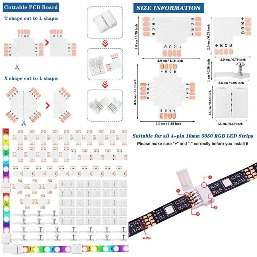 95 Pieces 4-Pin LED Light Strip Connector Set Including Screws Mounting ...