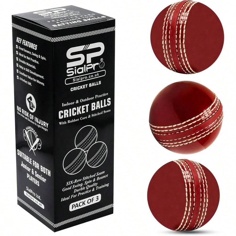 SialPro Soft Cricket Rubber Ball Set IndoorOutdoor Junior Youth Adult ...