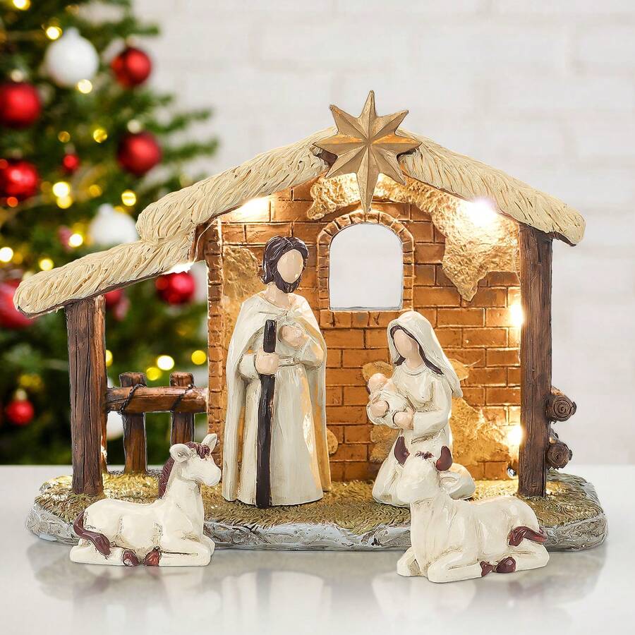 Nativity Scene Set 10pc Hand-Painted Ceramic Figurines With Stable ...