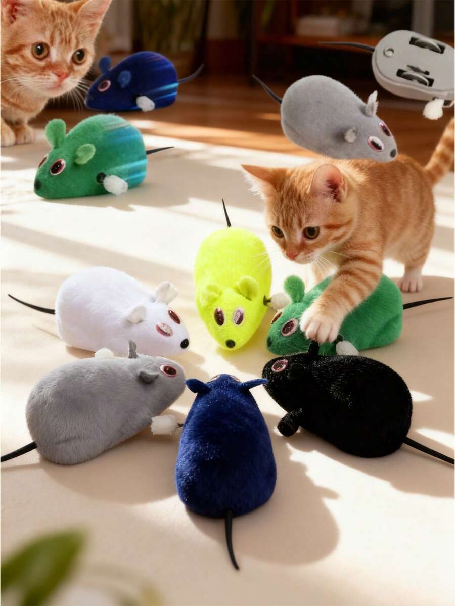 Pet Toy Mouse Teasing Cat Toys Plush Simulation Mice Wind-Up Clockwork ...