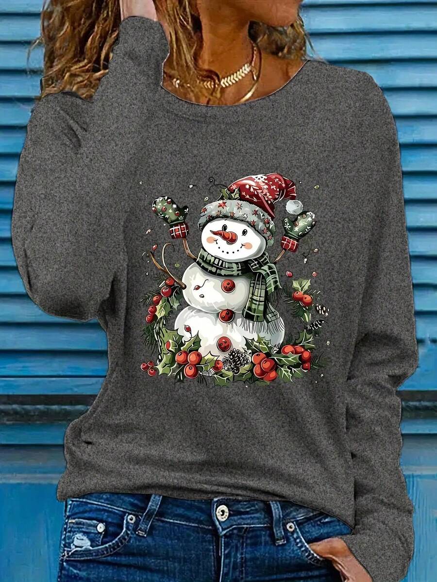 [Christmas Holiday Party] Women's Christmas Snowman & Snowflake Print ...