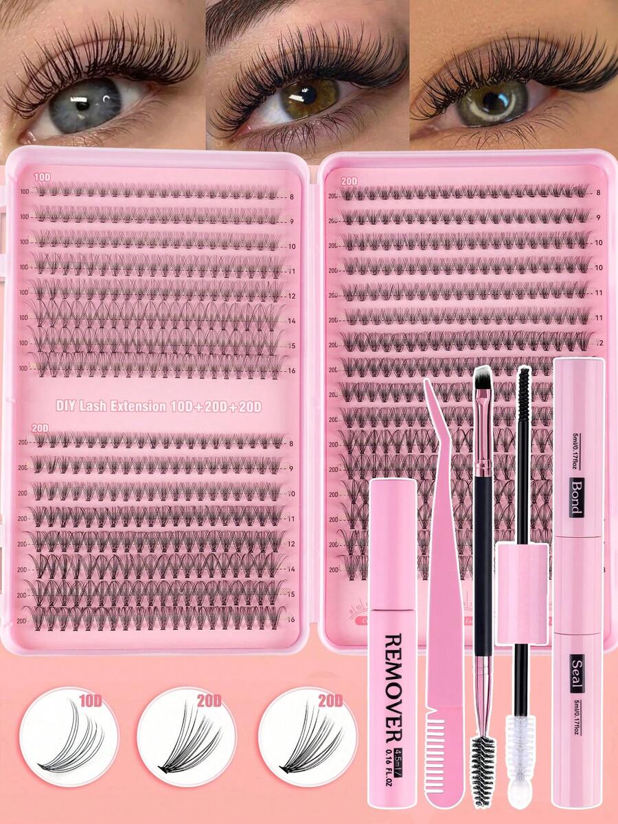608pcs D-Curl Eyelash Extension Set, 30D+40D/60D+80D, Various Combinations, 10-16mm Soft ...