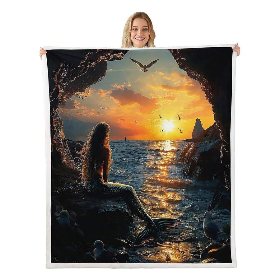Castle Fairy 3D Mermaid Blanket Queen Dreamy Sunset Landscape Blanket ...