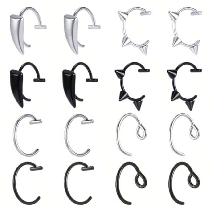 16 Pcs Fake Lip Ring Fake Snake Bite NonPiercing Lip Cuff Ear Cuff ...