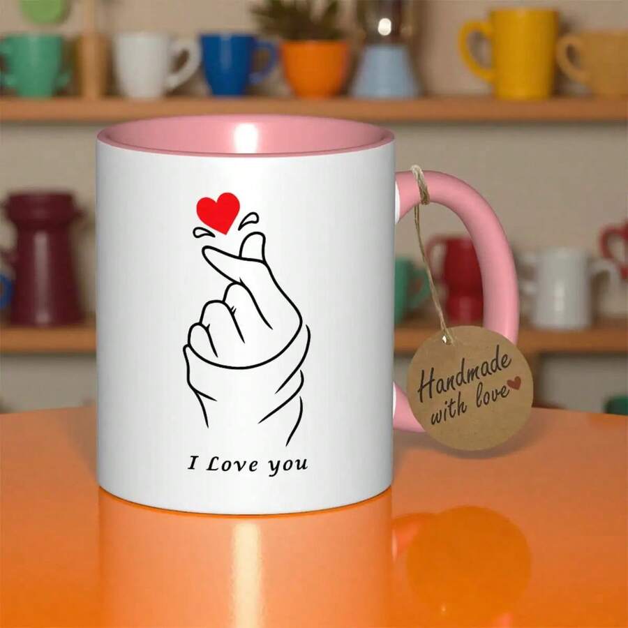 1pc Korean K-Drama Inspired Ceramic Love Sign Mug - Finger Heart & I ...