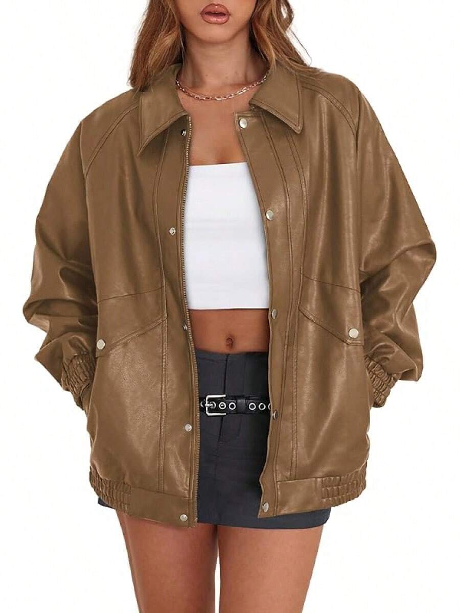 Leather Jacket Women Fall Outfits 2025 Oversized Motorcycle Y2K Clothes ...