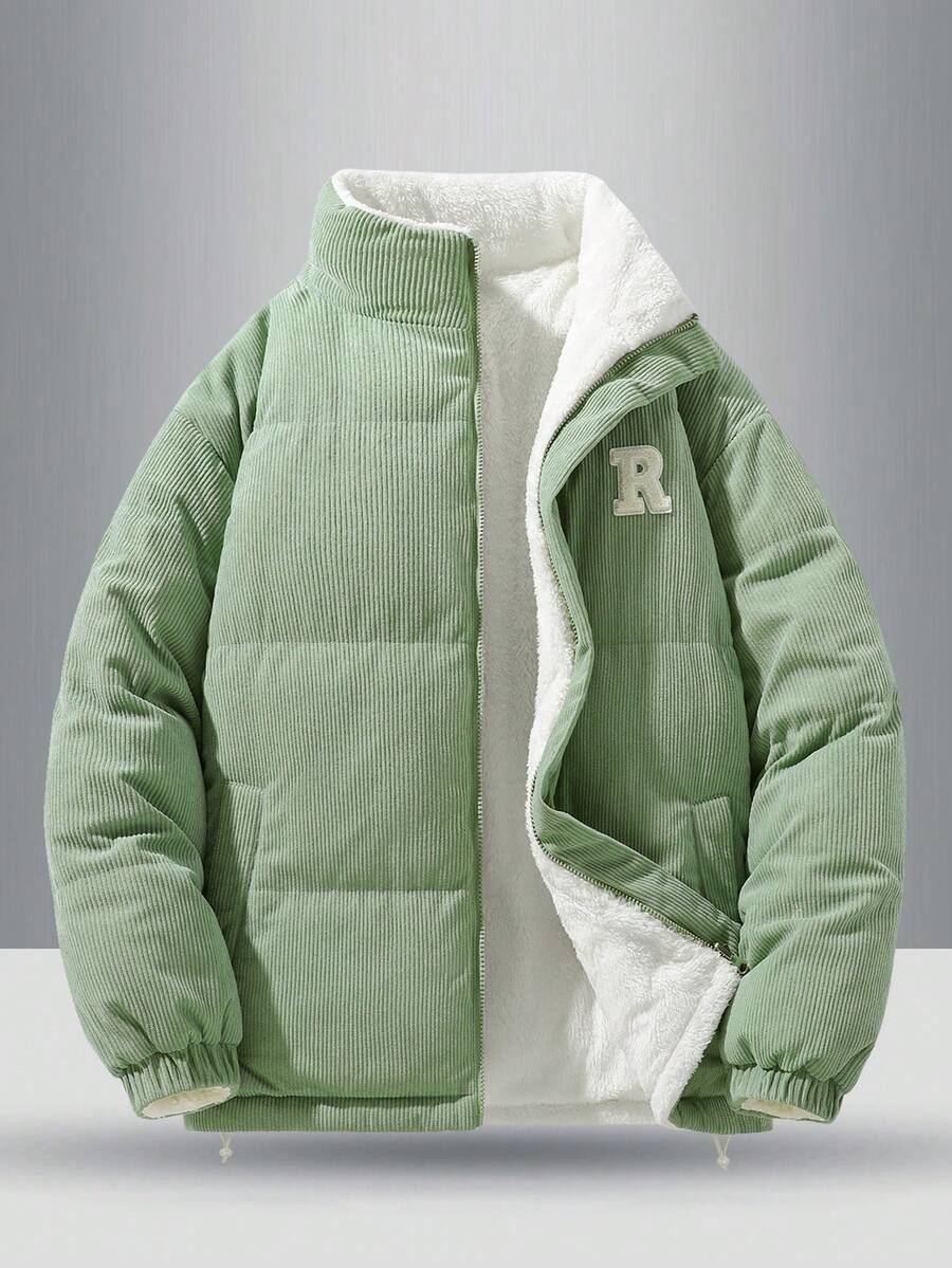 Herren Mode vielseitige Brust bestickte Buchstaben Dekor Cord Sherpa ...