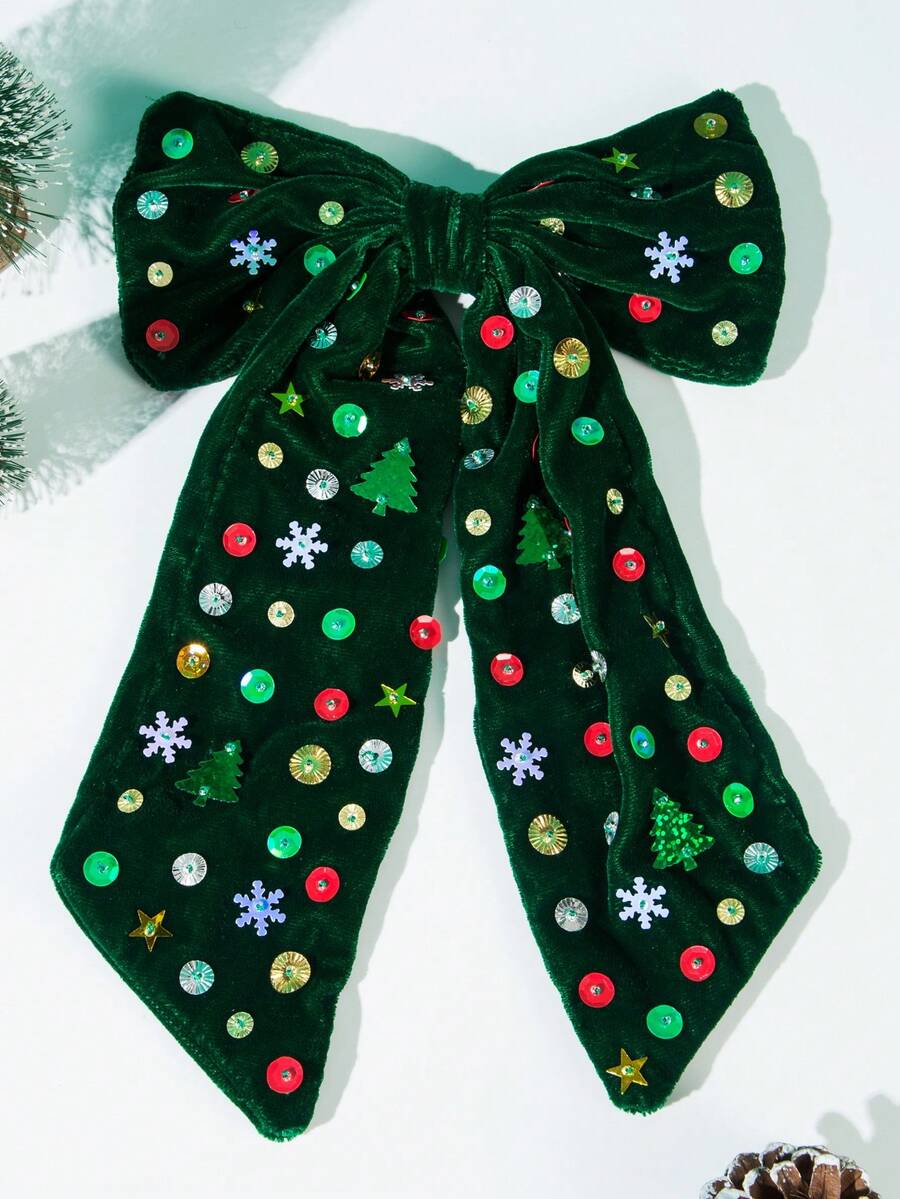 1pc Handmade Christmas Bow Hair Clip With Sequin Star, Snowflake ...
