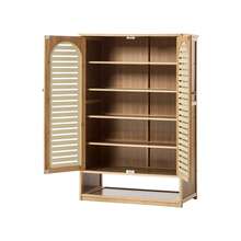 SUN YEE Shoe Storage Cabinet 2 Doors Bamboo Shoe Organiser Shelf Beige ...