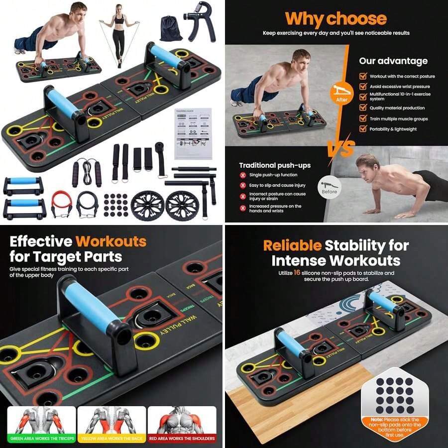 Push-Up Board, Home Gym Equipment, Portable Pilates Bar & 20 Fitness ...