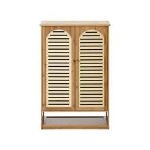 SUN YEE Shoe Storage Cabinet 2 Doors Bamboo Shoe Organiser Shelf Beige ...