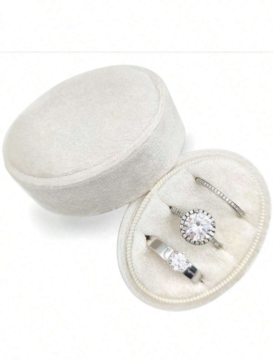Velvet Oval Ring Box 3 Slots - Premium Wedding Three Rings Holder Box ...