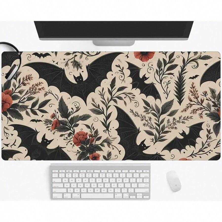 1pc Gothic Bat And Floral Design Large Gaming Mouse Pad Rubber Base ...