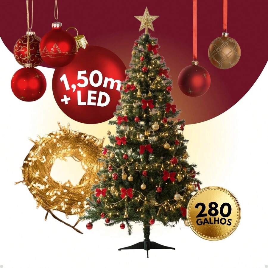 Christmas Tree 1.50m Tall, 280 Branches, With Premium Full Lights ...