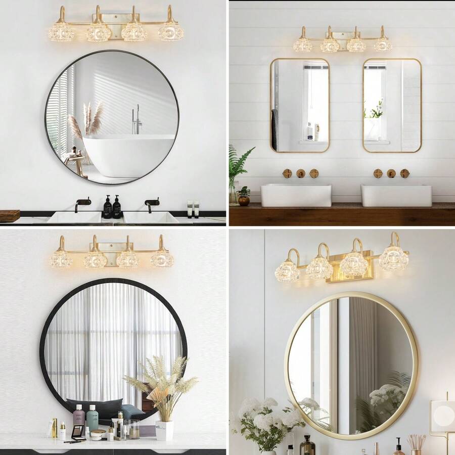 23" Crystal Bathroom Vanity Light, 4-Light Golden Wall Sconce, Clear ...