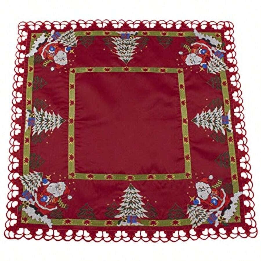 DEmbroidered Christmas Holiday Santa Claus And Christmas Trees Doily ...