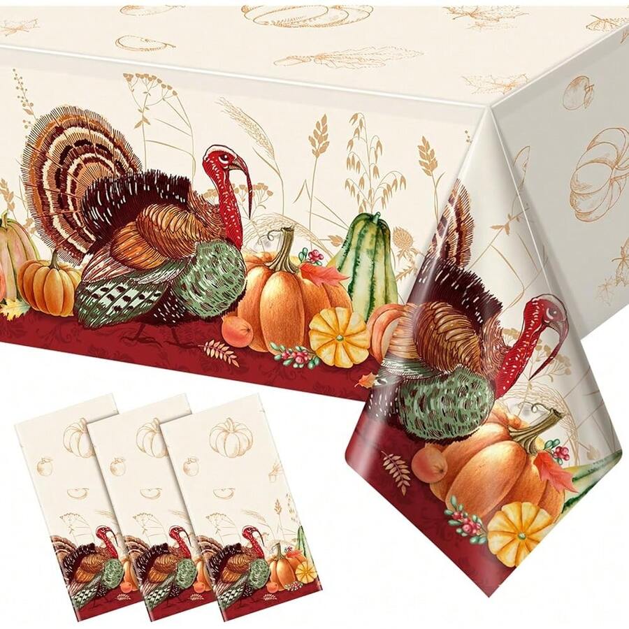 2025 New 3 Pack Thanksgiving Disposable Tablecloth For Rectangle Tables ...