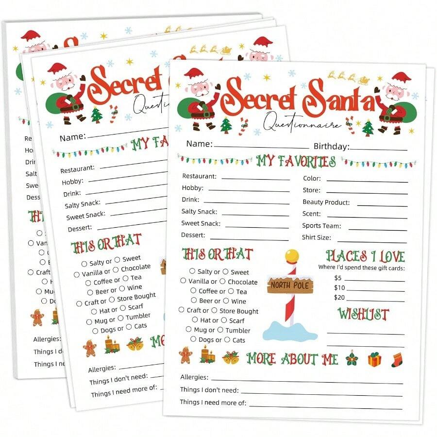 DSecret Santa Questionnaire For Wish List Christmas Party Decorations ...