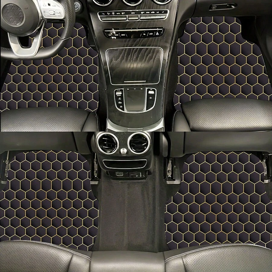 4 Peças Tapetes de Piso de Carro com Estampa Hexagonal, Almofadas ...