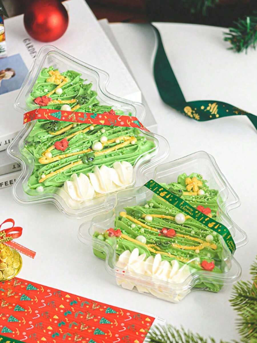 6pcs Christmas Tree-Shaped Gift Box, A Christmas Dessert Decoration Box For Cakes, And Party ...