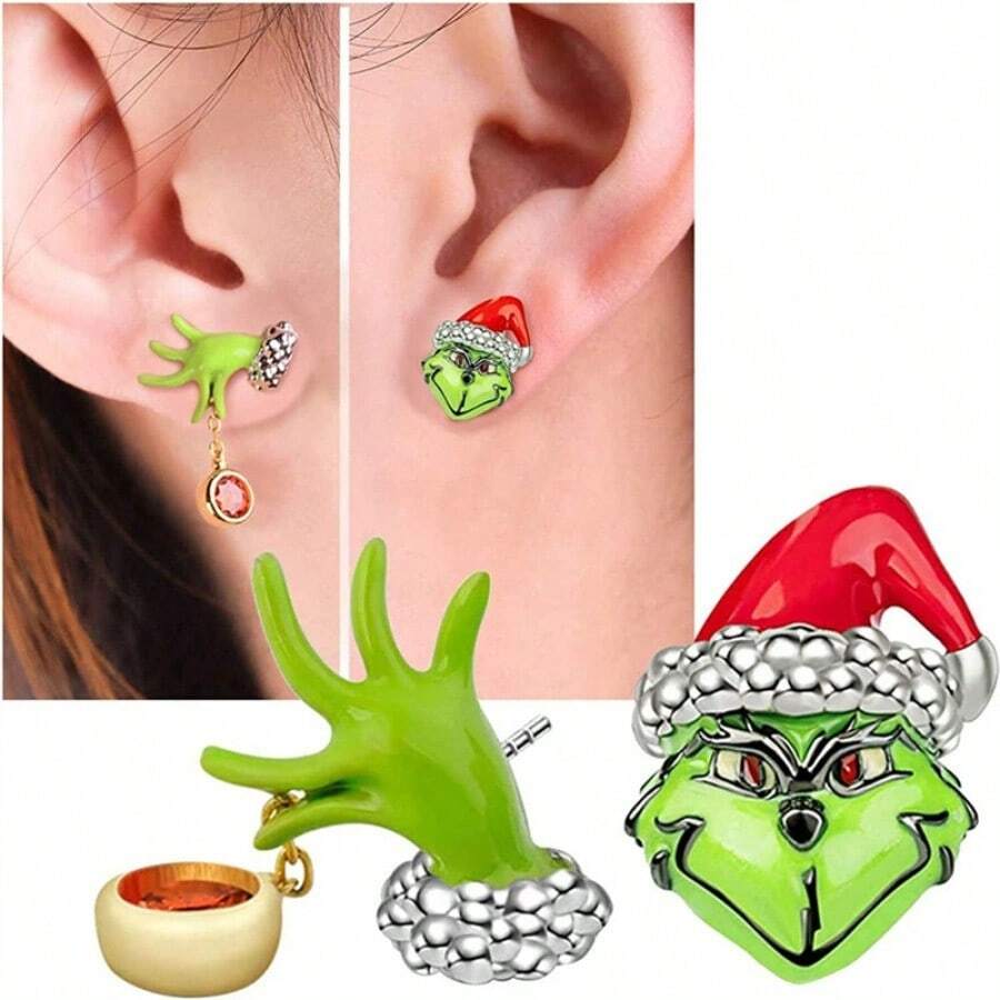 European And American Fashion Christmas Green Hair Monster Earrings ...