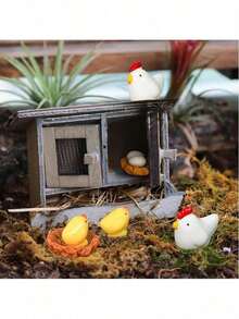 Rustic Mini Chicken Family Set - Hand-Crafted Resin Decor With Nest ...